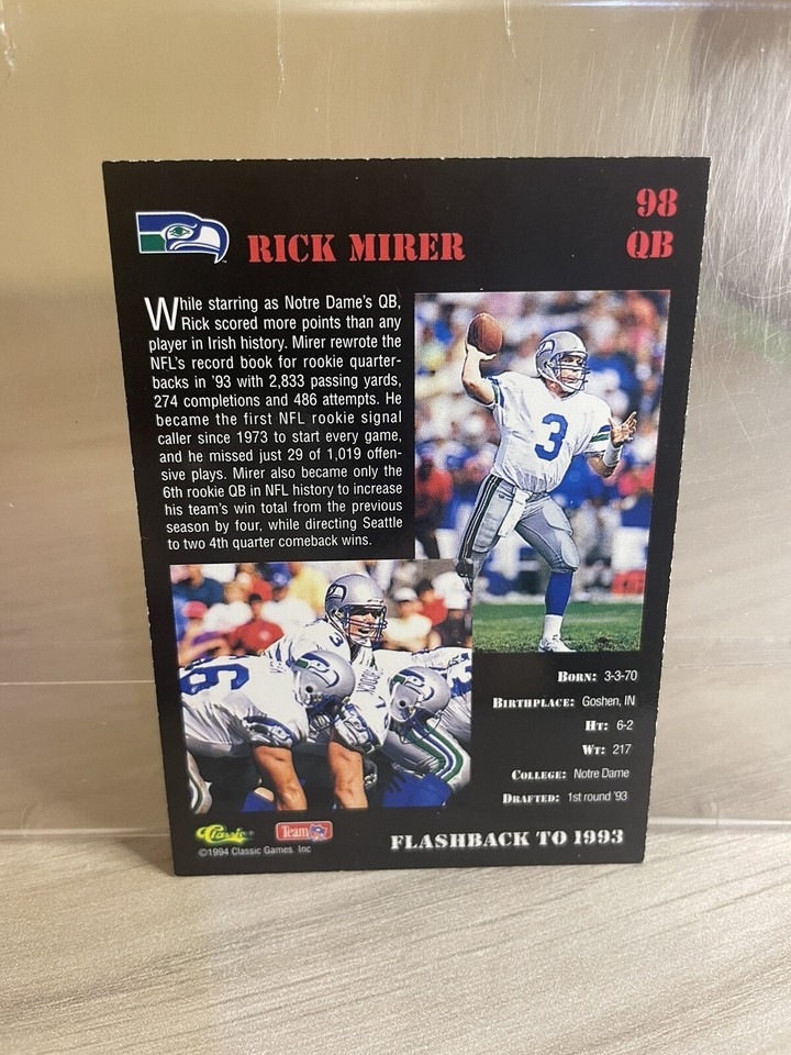 1994 CLASSIC NFL DRAFT ROOKIE FLASHBACK RICK MIRER # 98 FOOTBALL CARD ...