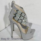 Women Platform Sandals Open Toe Back Zip Up Shiny Thin High Heels Pumps ...