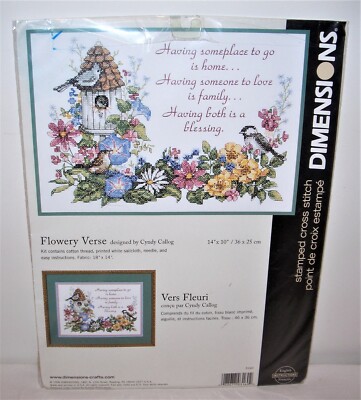 DIMENSIONS FLOWERY VERSE #3160 Stamped Cross Stitch Kit 14" x 10" Cyndy ...