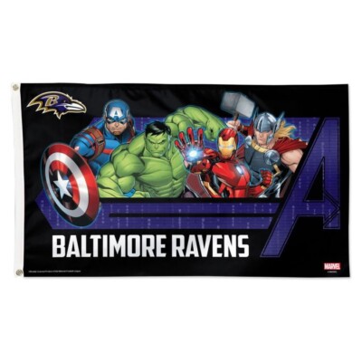 Wincraft NFL Marvel Baltimore Ravens Avengers Marvel Deluxe 3’x5’ Flag ...