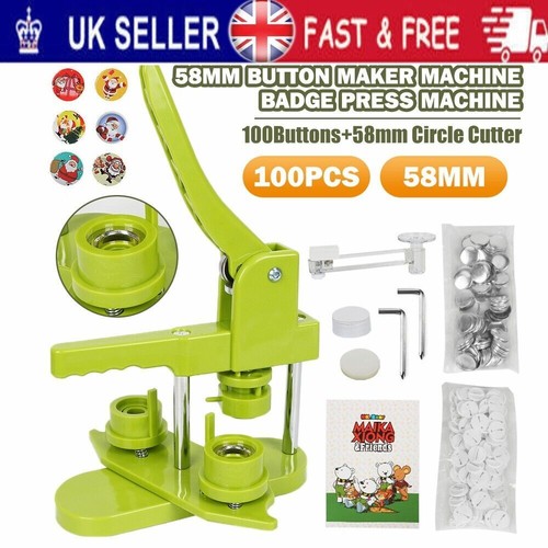 UK 58mm Button Maker Machine Badge Press Tool + 100 Button + 58mm ...