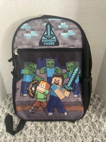 Minecraft Steve Alex 16" Backpack Creepers Zombies Diamond Sword | eBay
