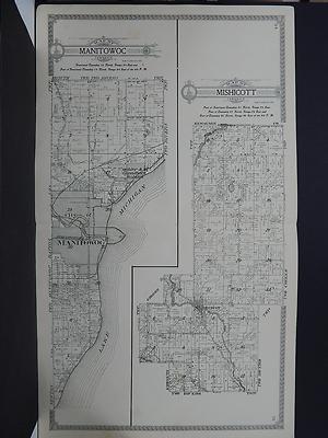 Wisconsin Map 1921 Manitowoc County Townships of Mishicott & Manitowoc ...
