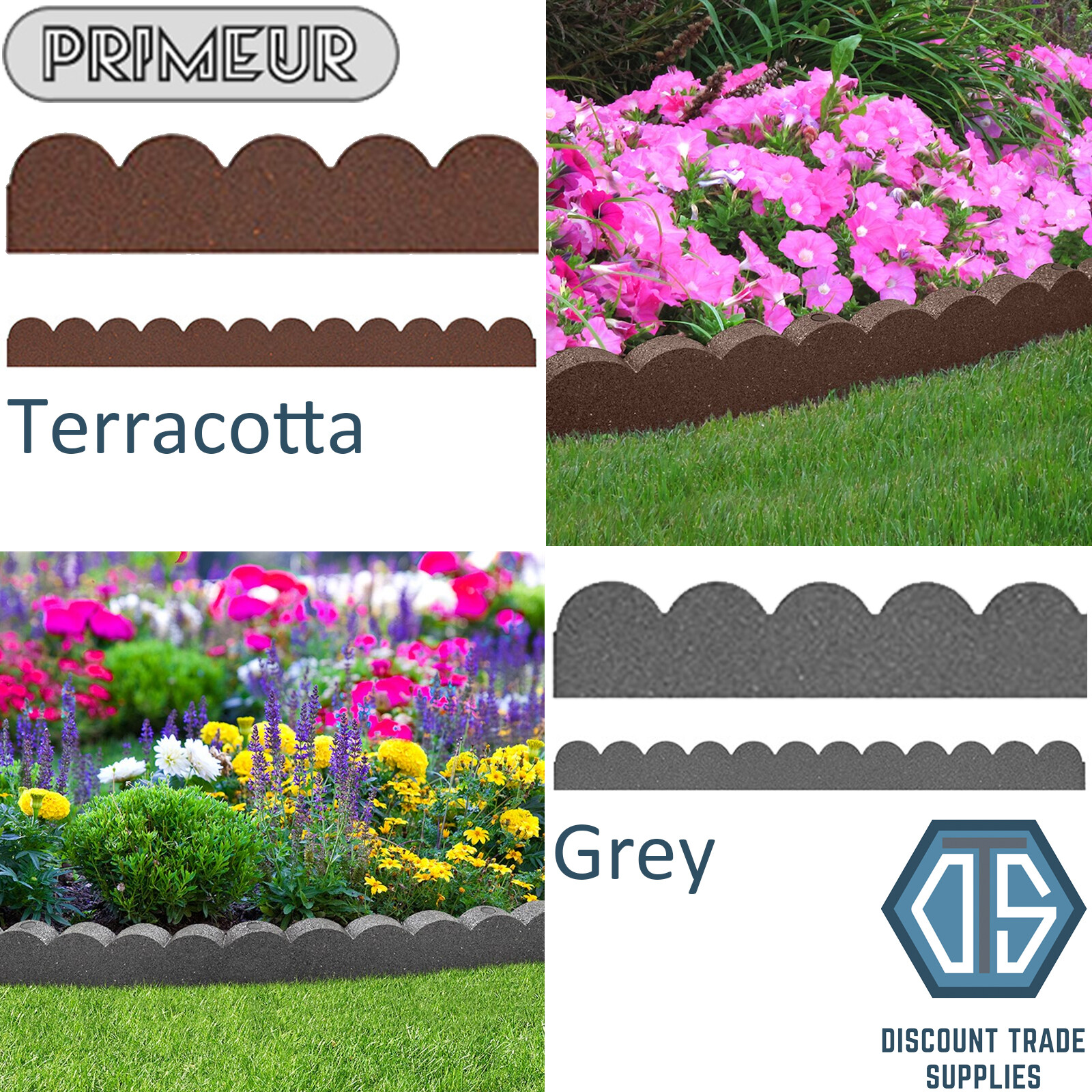 Primeur Flexi Curve Lawn Edging Scallop Curve Border Garden 1.2m Grey ...