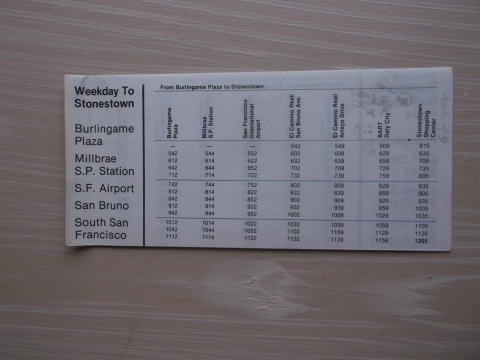 sam Trans Local Service 3B 5 May, 1980 Bus Timetable- South San ...