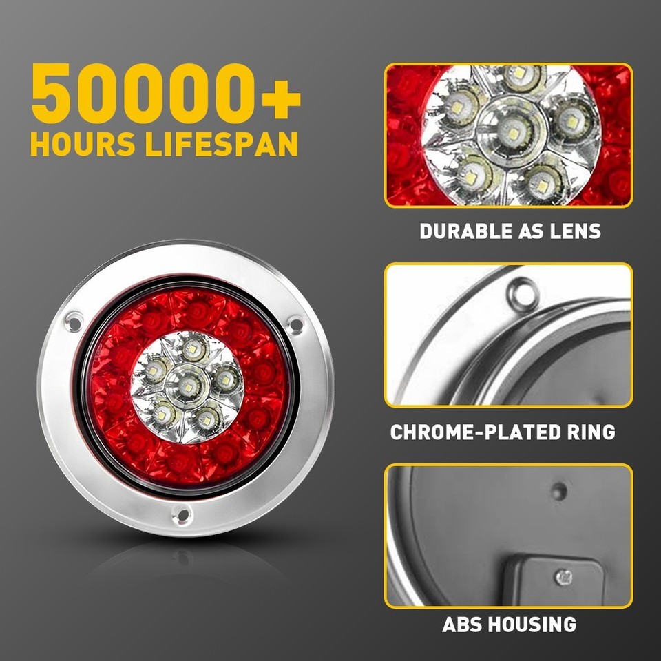 2pcs 16-LED 4"in Round LED Truck Trailer Stop Turn Tail Brake Lights ...