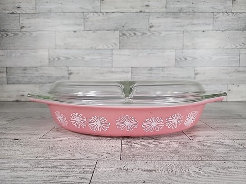 Pyrex Pink Daisy Divided Casserole Dish 1.5 Qt Made In USA Vintage 945c ...