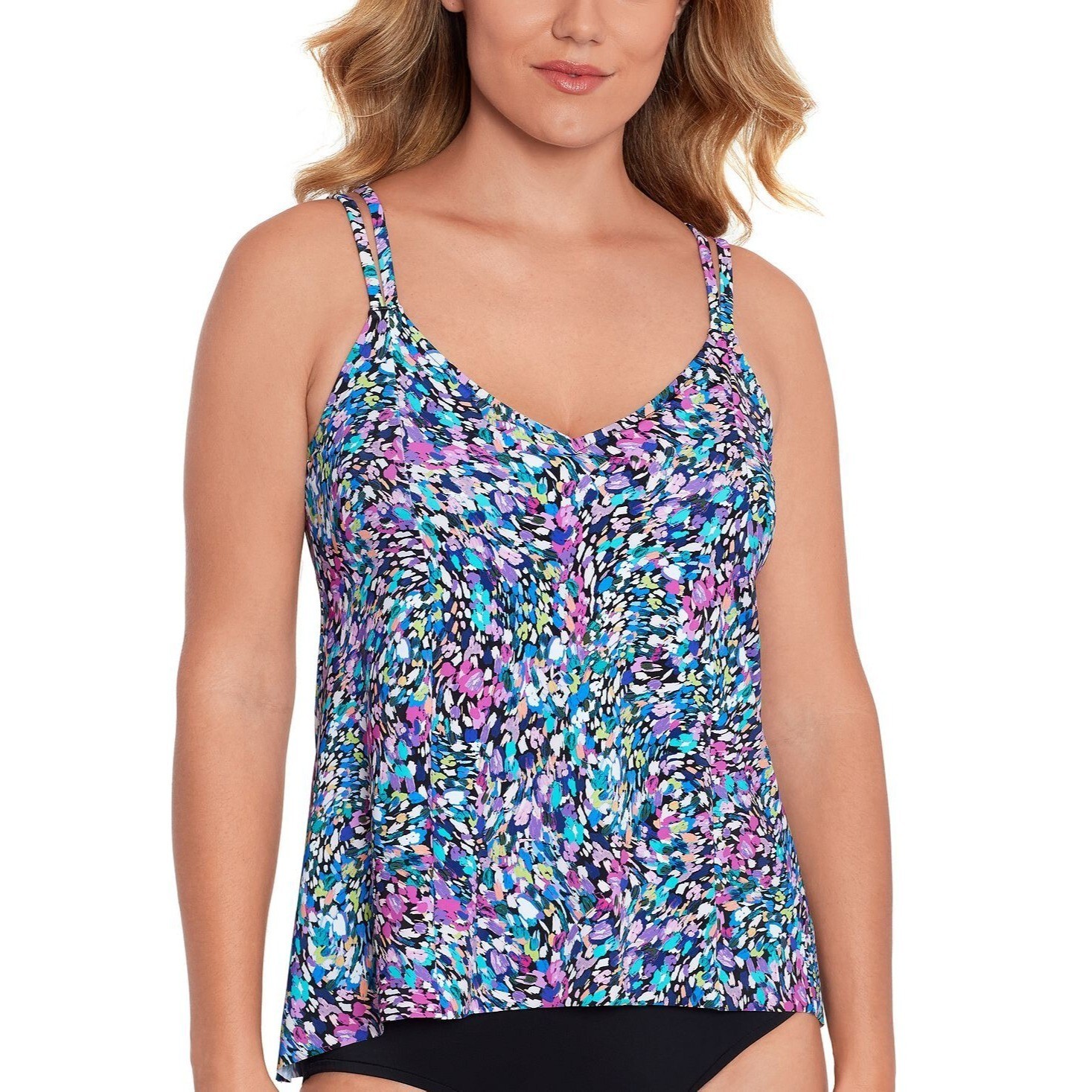 Swim Solutions Tankini Top Princess-Seam Hi-Low Molded Cups Floral ...
