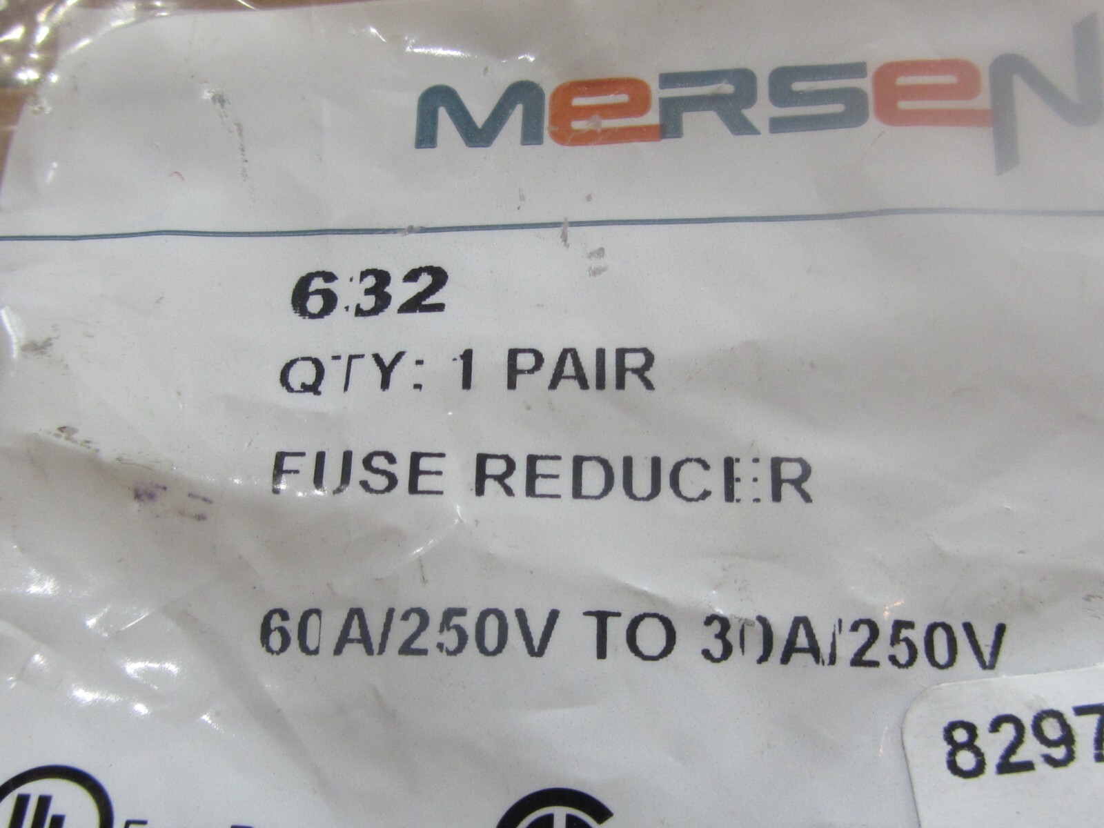 MERSEN FUSE REDUCER 632 CLASS H 60A/250V TO 30A/250V NEW IN BAG (A477 ...