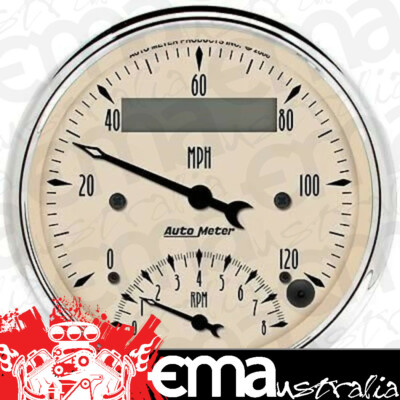 AutoMeter AU1881 Antique Beige 3-3/8" Elec 120MPH Speedo 8000 RPM Tacho ...