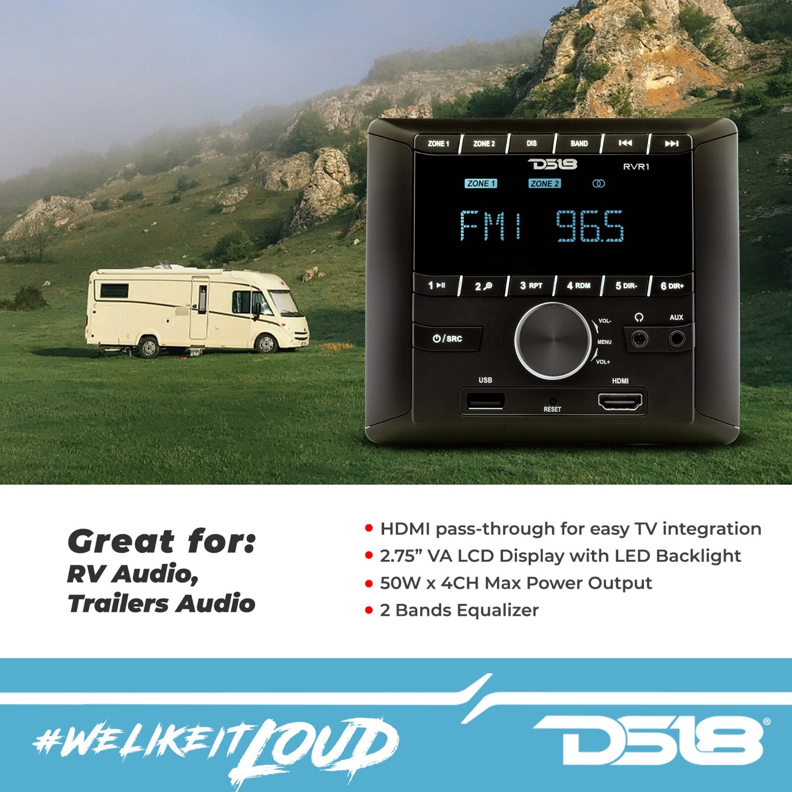 DS18 RV.R1 RV Head Unit LCD screen , 2 Zones, 4 volts Output, HDMI ...