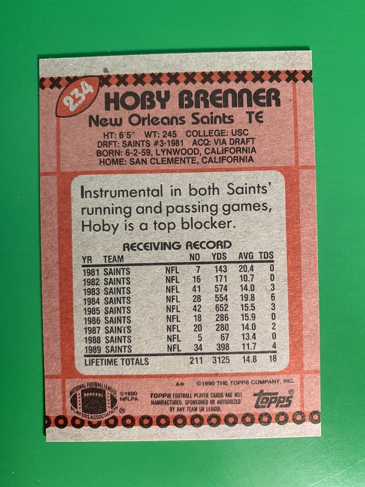 1990 Topps Hoby Brenner #234 New Orleans Saints | eBay