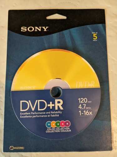 Sony DVD R 5 pack 120 minutes 1x-16x Speed Color Discs New Sealed Blue ...