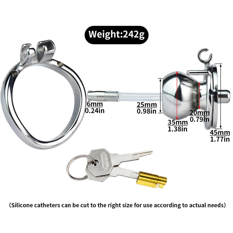 Inverted Plugged Male Chastity Device Stainless Steel Cage with Tube ...