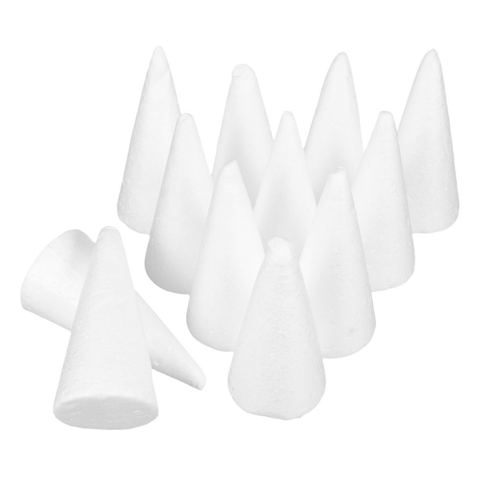 12 Pcs Solid White Foam Craft Cones 10 cm DIY Children Handmade ...