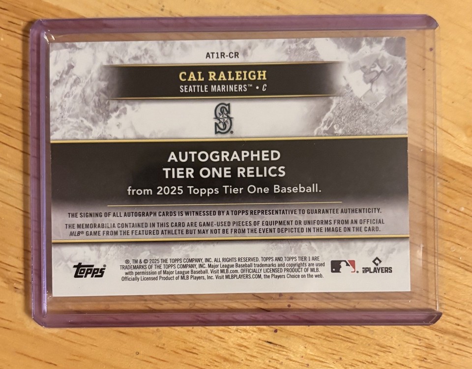 2025 Topps Tier One Baseball Cal Raleigh Autographed Tier One Relics ...