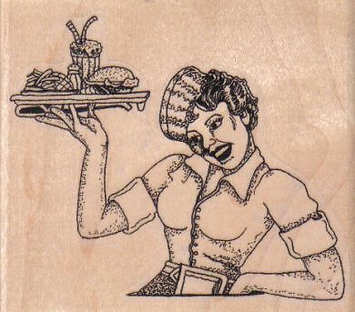 Waitress/Burger Tray 3 1/4 x 2 3/4" Rubber Stamp, People Stamp, Woman ...