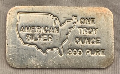 Vintage American Silver 1 Oz .999 Fine Silver Bar Bars/rounds Non ...