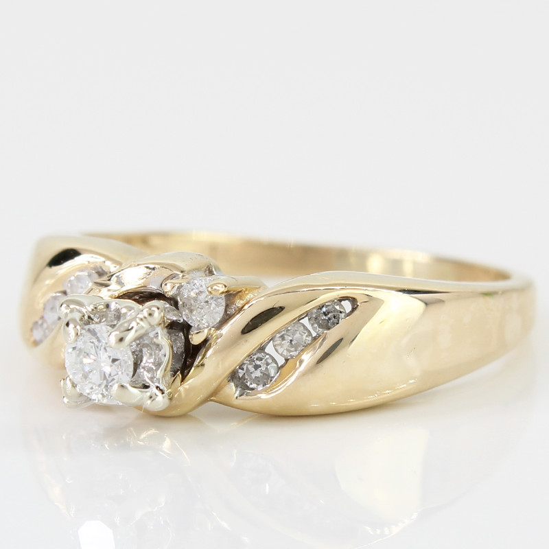 14K Yellow Gold Diamond Twist Engagement Ring - Gem