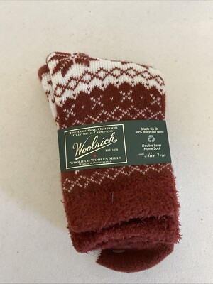 NWT Woolrich Double Layer Home Sock With Aloe Vera Red White Poinsettia ...