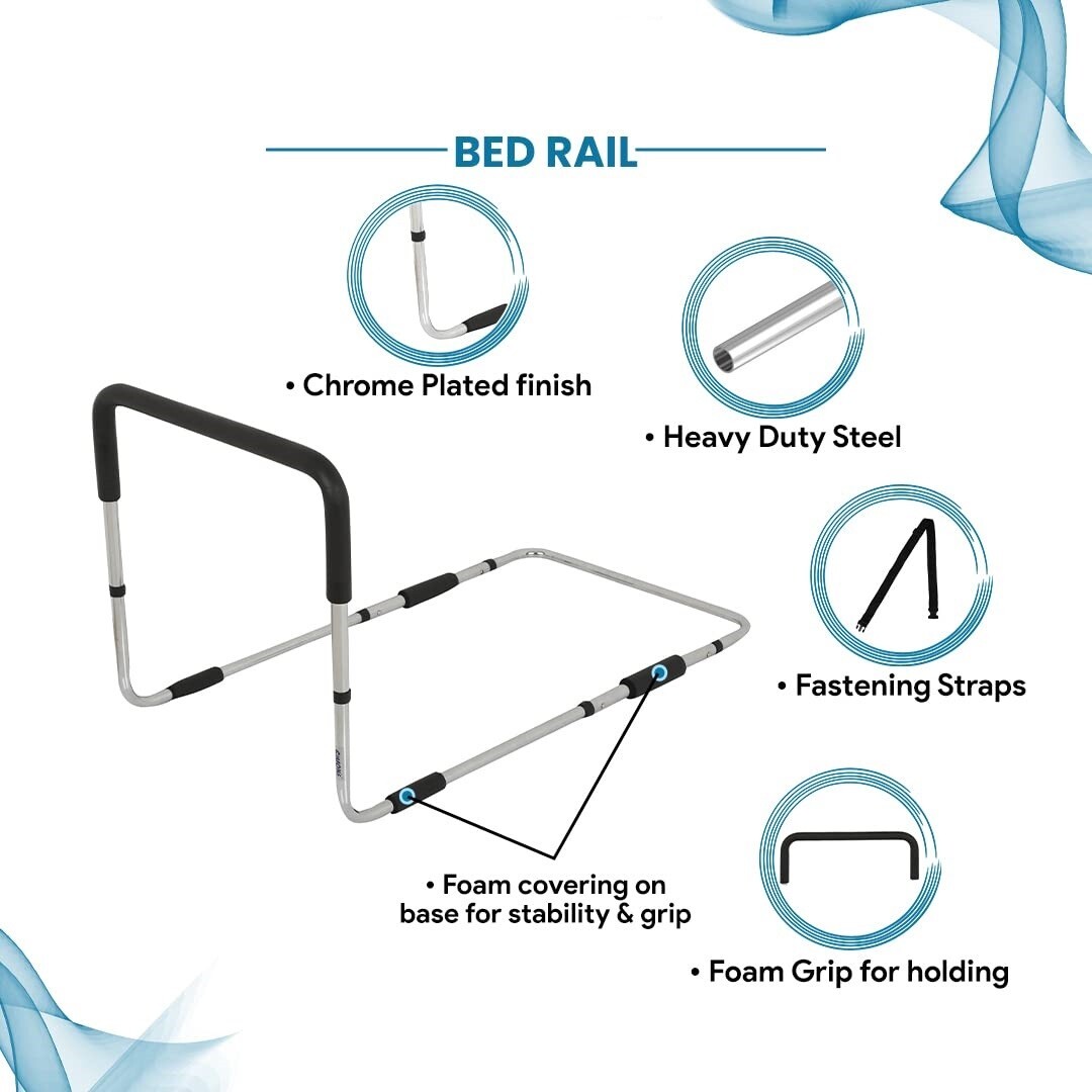 Steel Chrome Plated bedrail with Foam Grip for Adult Bed Safety Grab ...