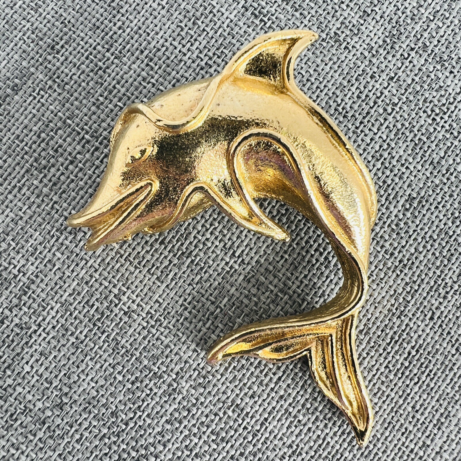 Vintage Coro Breaching Dolphin Gold Tone Pin Brooch S… - Gem