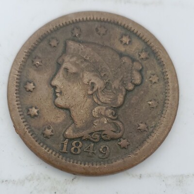 1849 Braided Hair Large Cent, Scarce Date, Philadelphia Mint | eBay