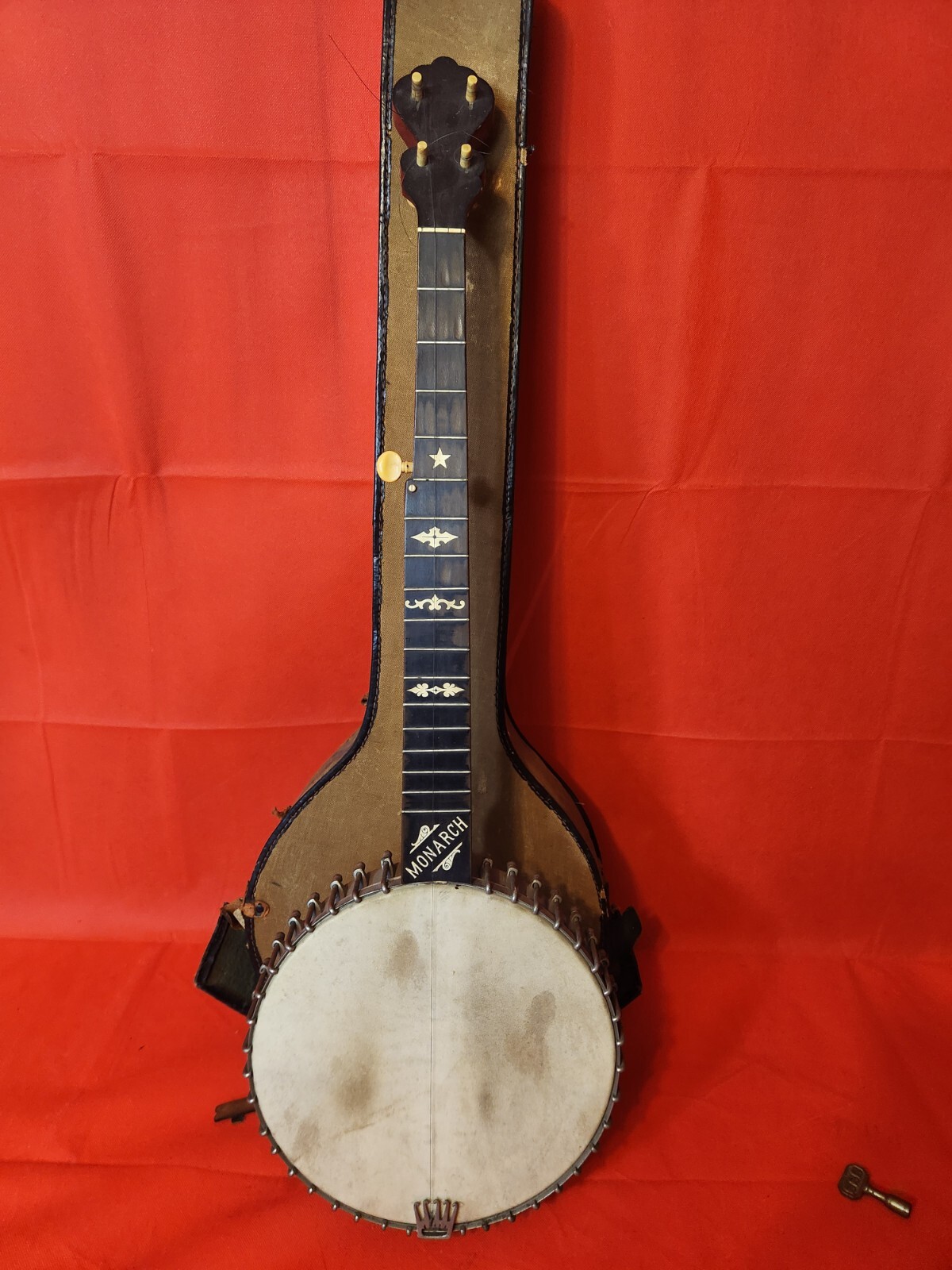Antique Vintage 1890's? 5 String Banjo MONARCH inlaid With Case ...