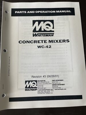 Multiquip Whiteman WC-42 Concrete Mixers Operating Instructions Parts ...