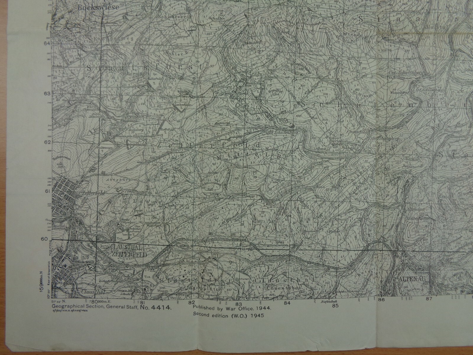 WW2 Map "CLAUSTHAL-ZELLERFELD" (Germany) on CAPTURED GERMAN Map of KING ...