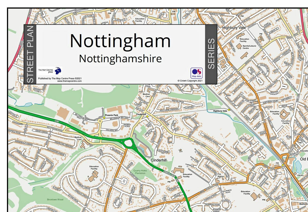 WALL MAP OF NOTTINGHAM - NOTTINGHAM STREET MAP - LAMINATED EDITION ...