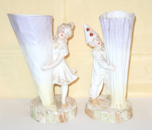 Antique German Boy Girl Porcelain Bisque Circus Clown Jesters Flower ...