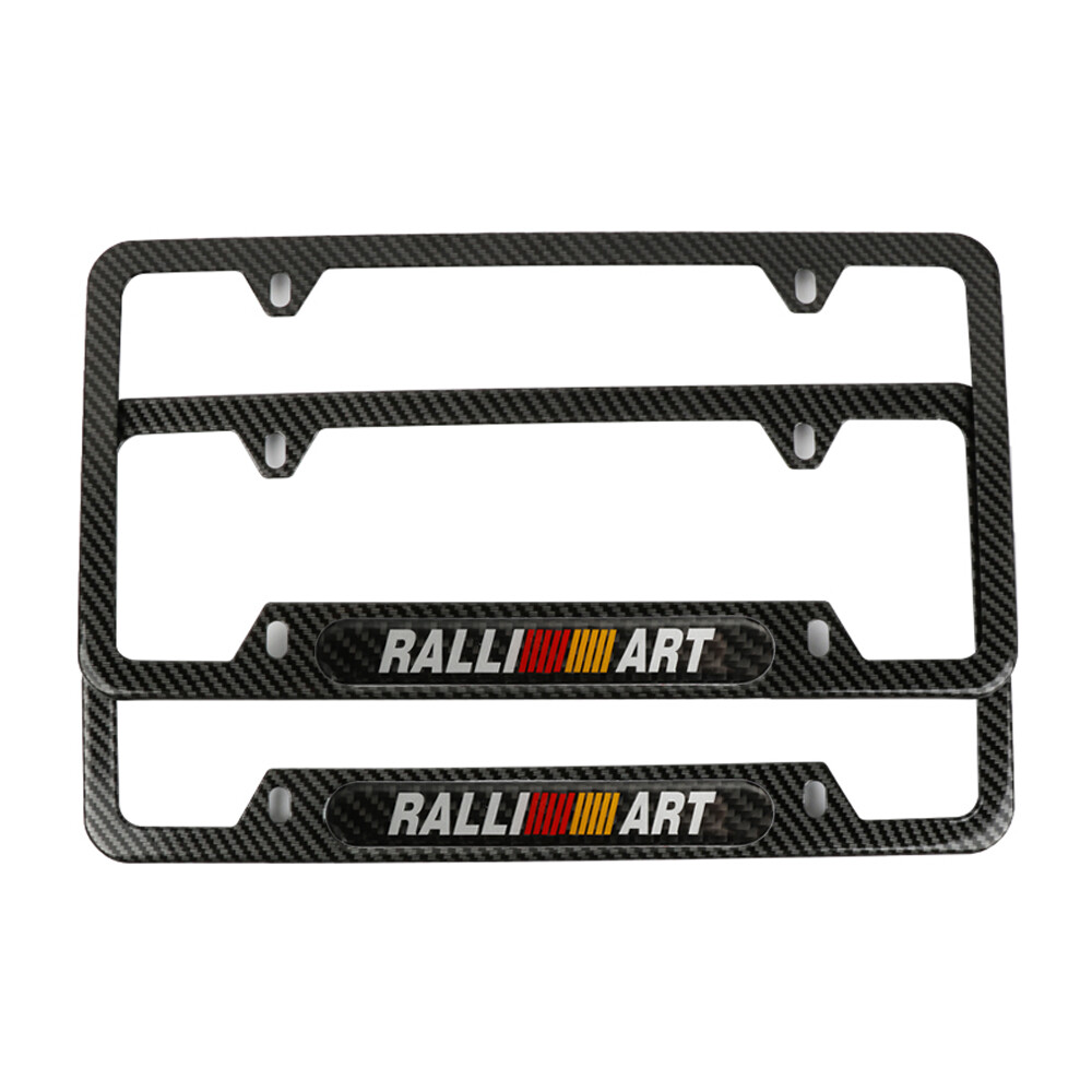 2x Ralliart Carbon Fiber Stainless Steel License Plate Frame & Blk ...