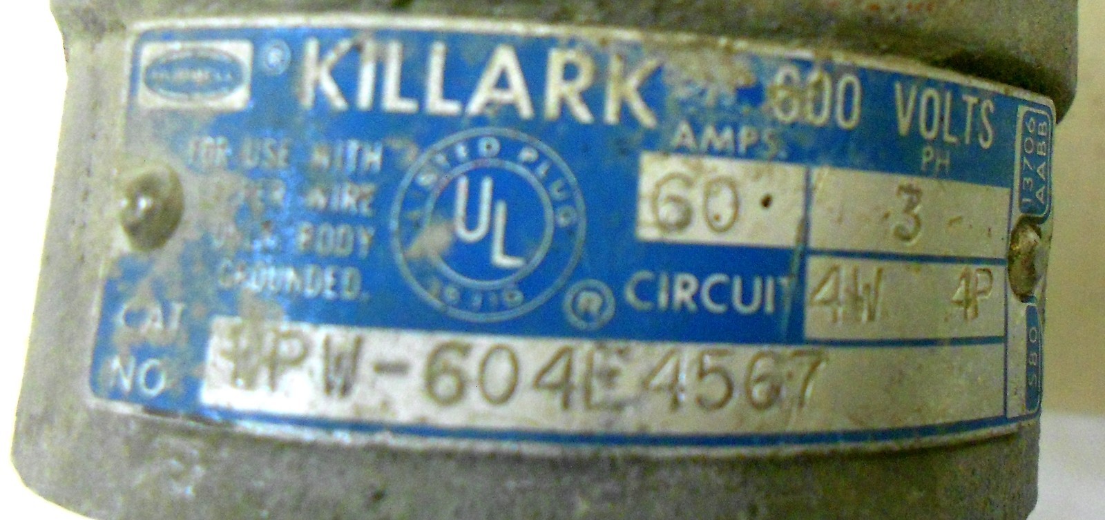 HUBBELL, KILLARK PLUG SLEEVE, WPW-604E4567, 60 AMPS, 3 PHASE | eBay