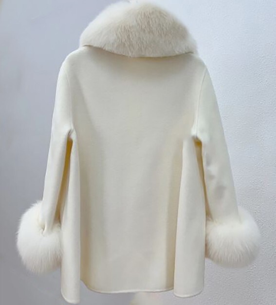 Women's Brand New Cream Cashmere Wool Cape Cloak Jacket Coat Fox Fur | eBay