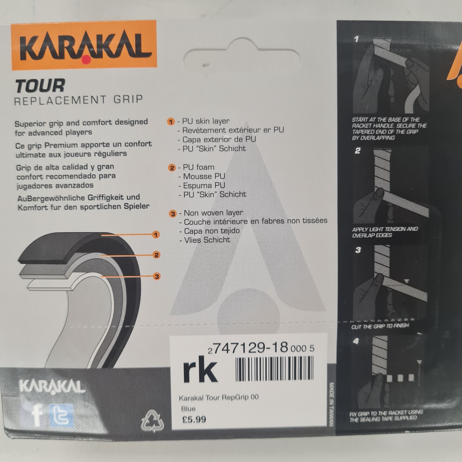 KARAKAL PU SUPER GRIP REPLACEMENT RACKET GRIPS - TENNIS - SQUASH ...