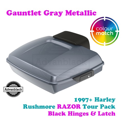 Gauntlet Gray Metallic Razor Tour Pack BLACK LATCH Fit 97+ Harley Road ...
