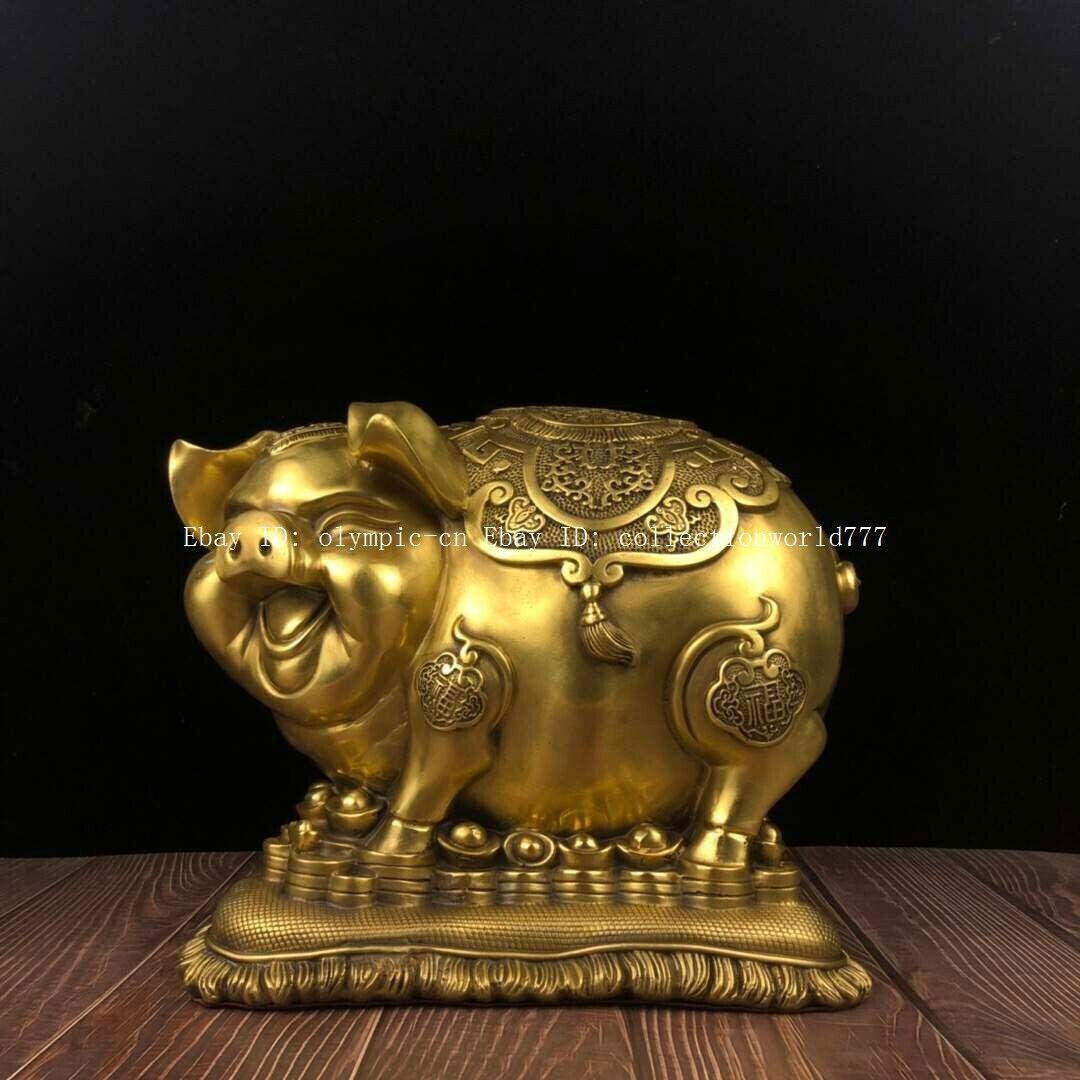 13'' brass sculpture home feng shui decorate wealth pig saving pot ...