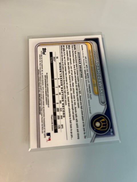 2024 Bowman Chrome Josh Adamczewski 1st Bowman On Card Auto Brewers # ...