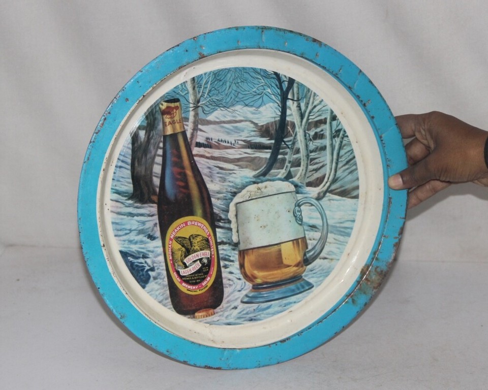 1950s Vintage Golden Eagle Lager Beer Mohan Breweries Advertising Tin ...