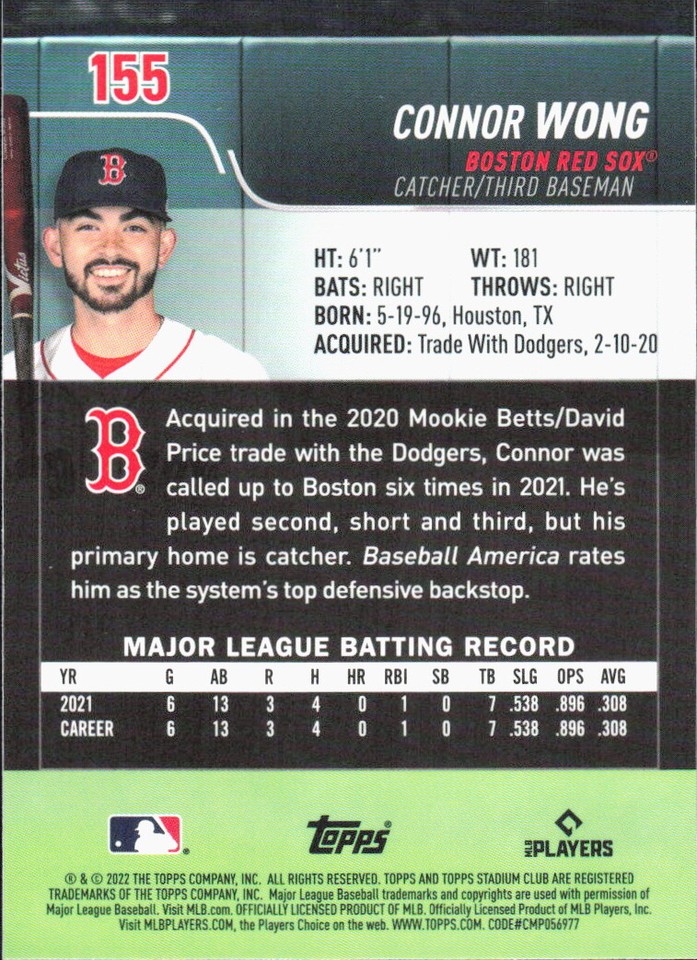 2022 Stadium Club Chrome #155 Connor Wong RC (C2) | eBay