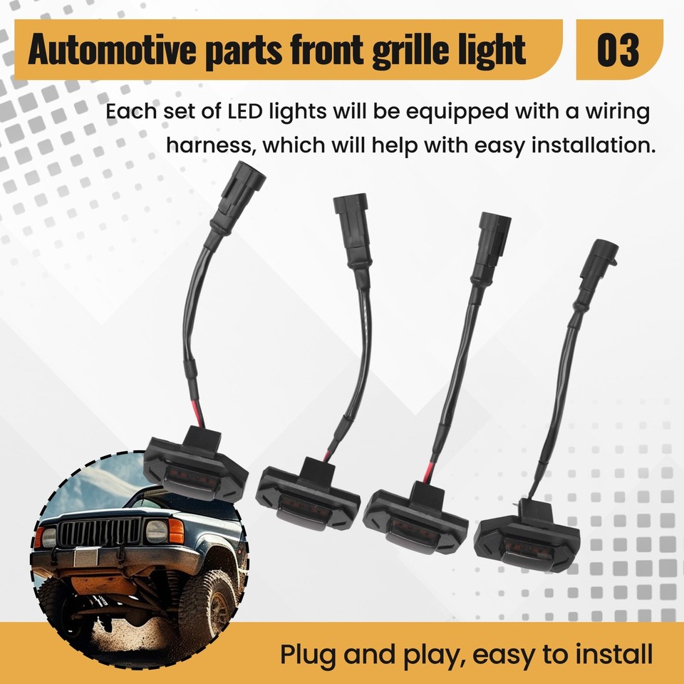 4PCS Car LED Front Grill Lights External Grill Lamp Smoke Car1647 | eBay UK