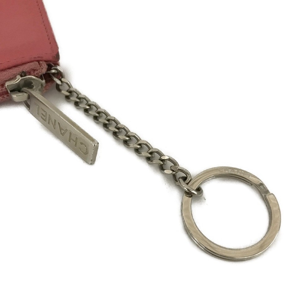 Chanel CC Logo Grained Calf Skin Key Ring Coin Purse Wallet Pink | eBay