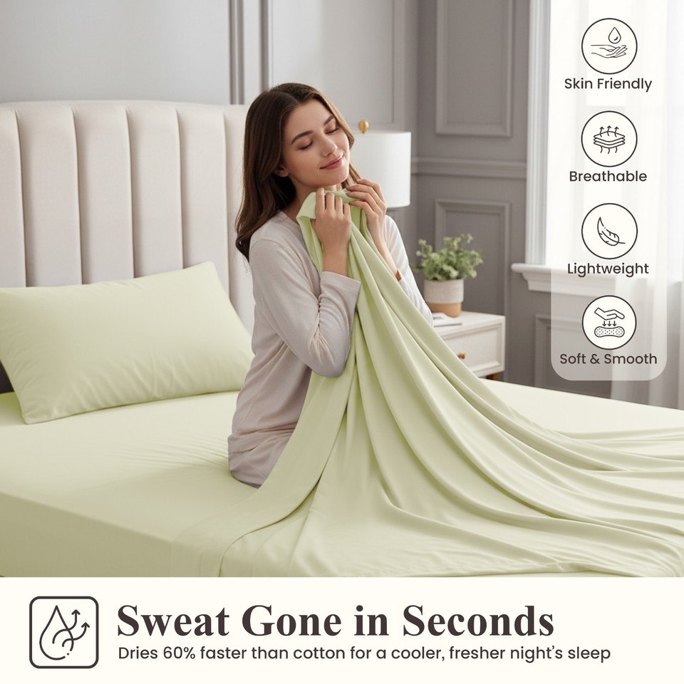 Bamboo Blend Bed Sheet Set 4 Piece Breathable Deep Pocket Luxury Hotel ...
