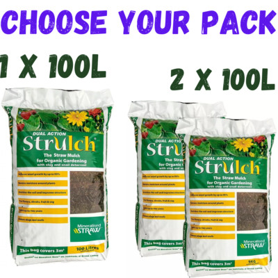 Strulch Mineralised Straw Mulch 100L Bags Organic Garden Mulch Natural ...
