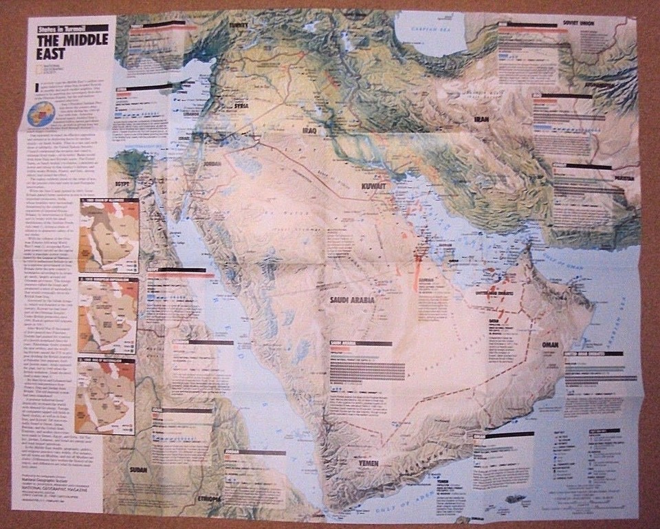 National Geographic February 1991 Map States In Turmoil The Middle East ...