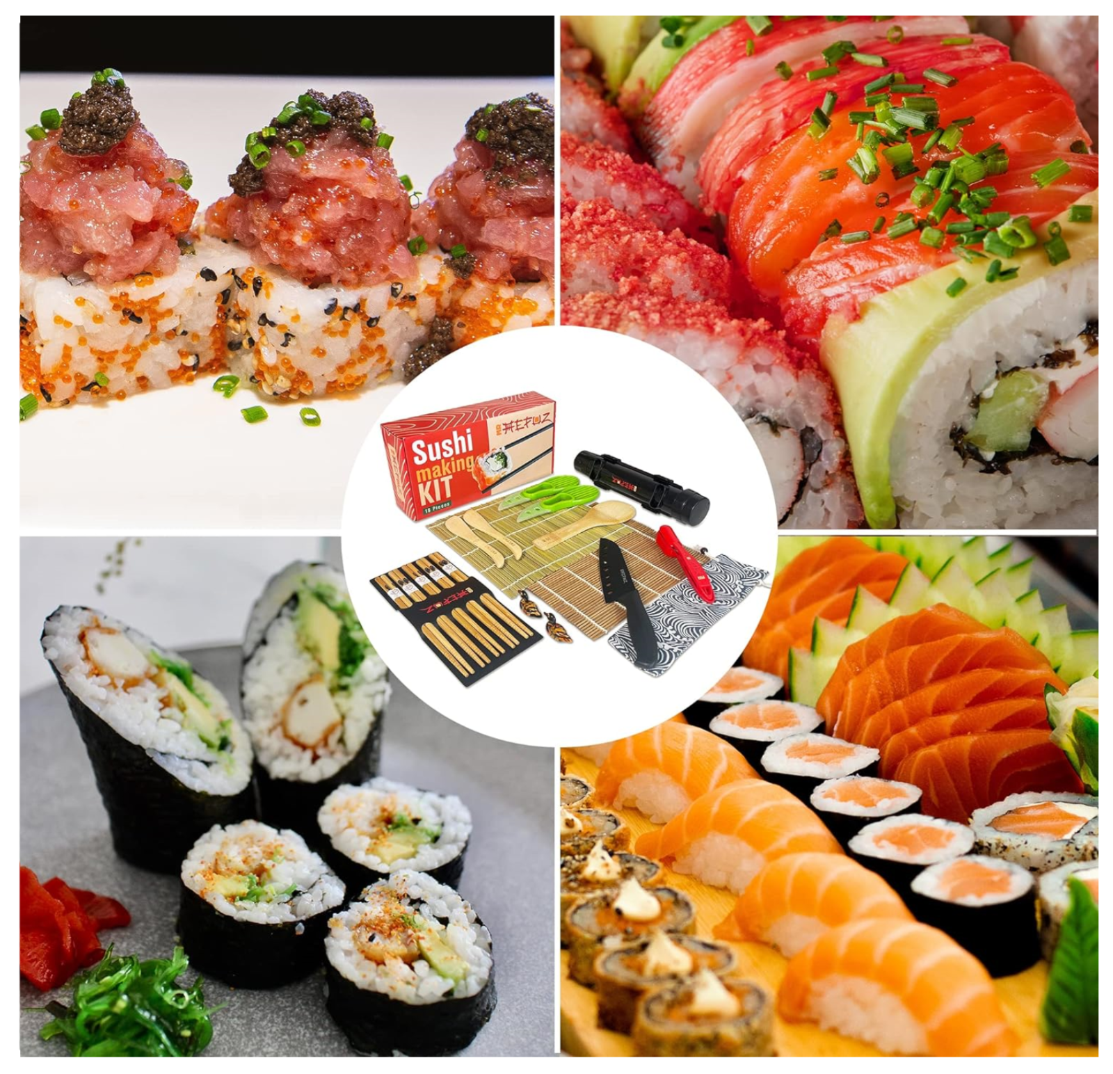 Sushi Making Kit 18 in 1 Sushi Bazooka Mats knife Chopsticks w Holders ...
