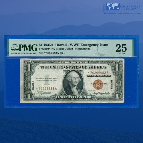Fr.2300* 1935A $1 Silver Certificate "HAWAII", Star Note, PMG VF 25 ...