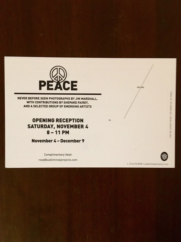 Shepard Fairey PEACE Jim Marshall Show Flyer 2017 Obey Street Art ...