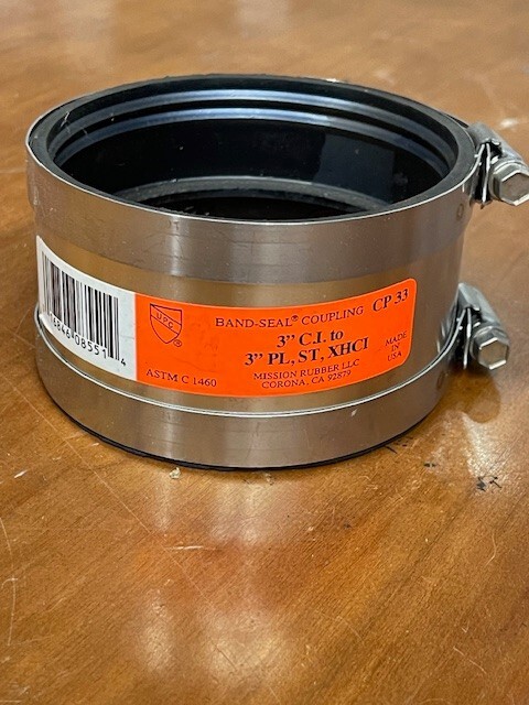 Mission CP 33 Transition Coupling 3" Cast Iron to 3" Plastic, Steel or ...